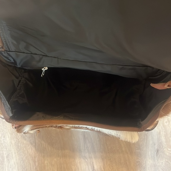 Bags | Genuine Pony Calf Hair And Leather Backpack Tan White Print New ...